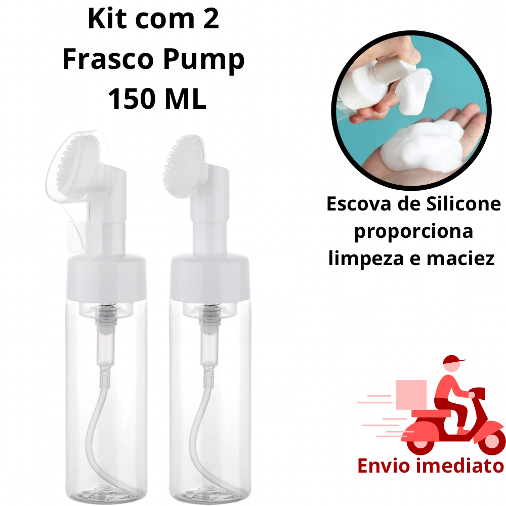 Kit 2 Frasco Pump 150 ML Espumador Com Escova De Silicone Skin Care | Shopee Brasil