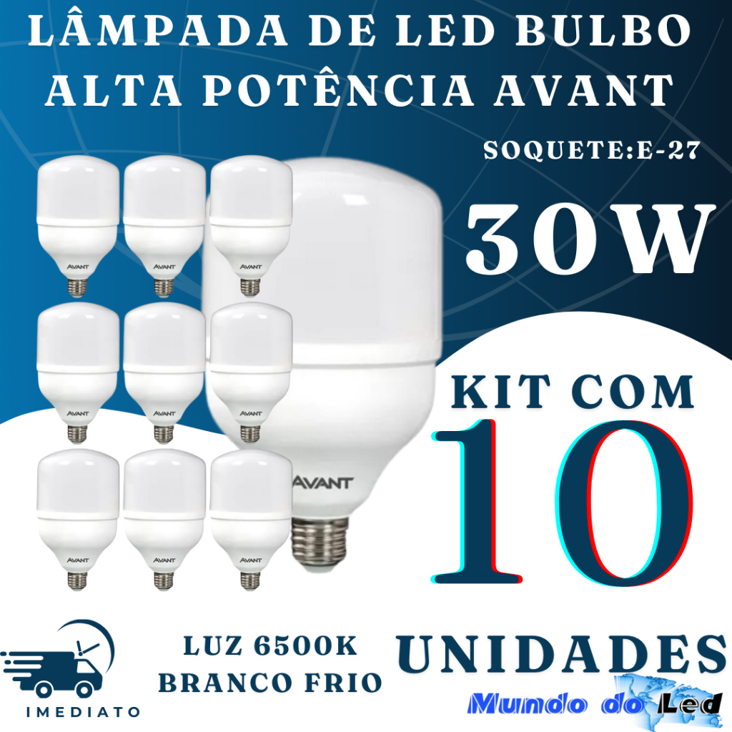 Kit 10 Lâmpadas Led 30w E27 Alta Potência 6500k Biv Avant | Shopee Brasil