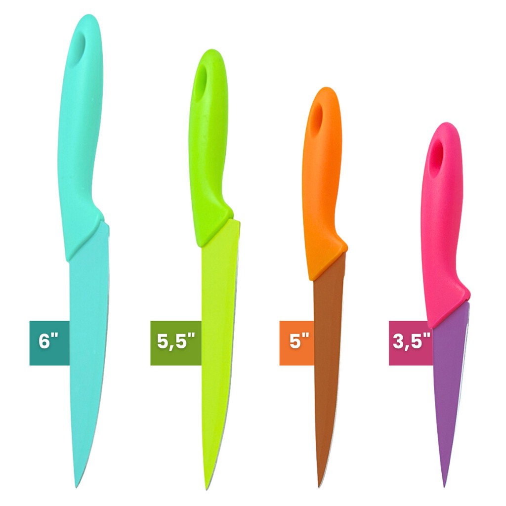 conjunto Jogo de facas - 4 facas coloridas de cozinha com aço ...