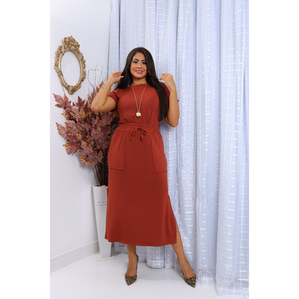 conjunto vicky cropped e saia com fenda e bolso moletinho | Shopee Brasil