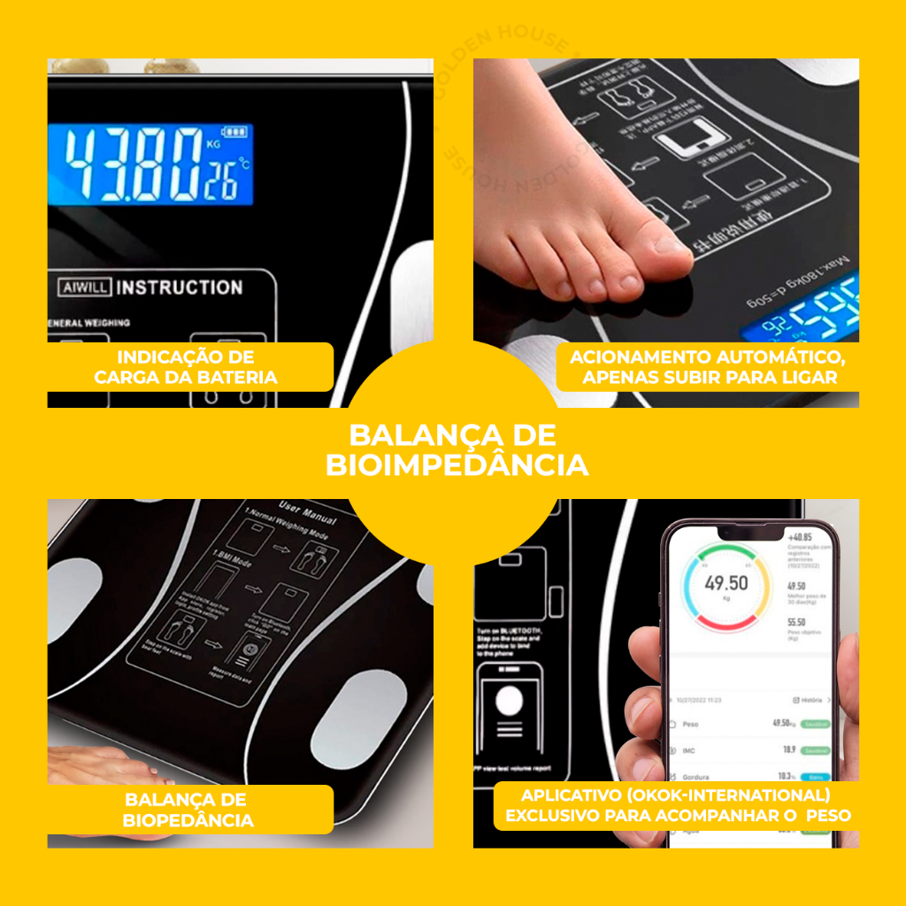 Balança Bioimpedância Profissional Digital via Bluethooth Até 140kg ...