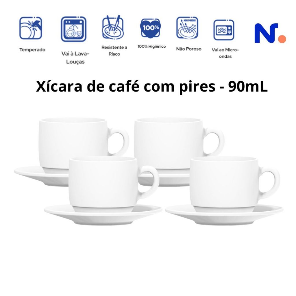 Conjunto com 04 xícaras de café 90mL COM PIRES - Linha Opaline - Nadir - ENTREGA IMEDIATA ...