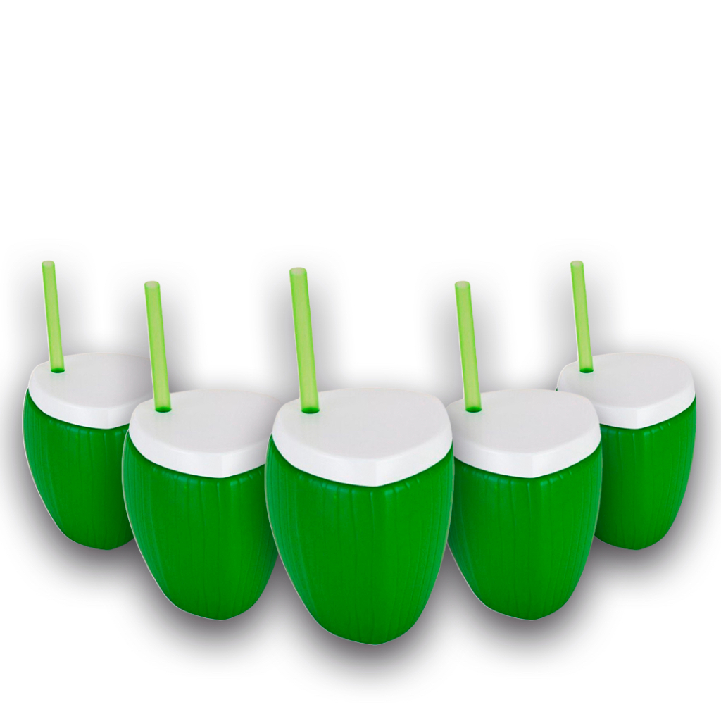 Kit 50 Copos Formato Coco Verde Com Canudo 300ml Festa Tropical Stitch ...