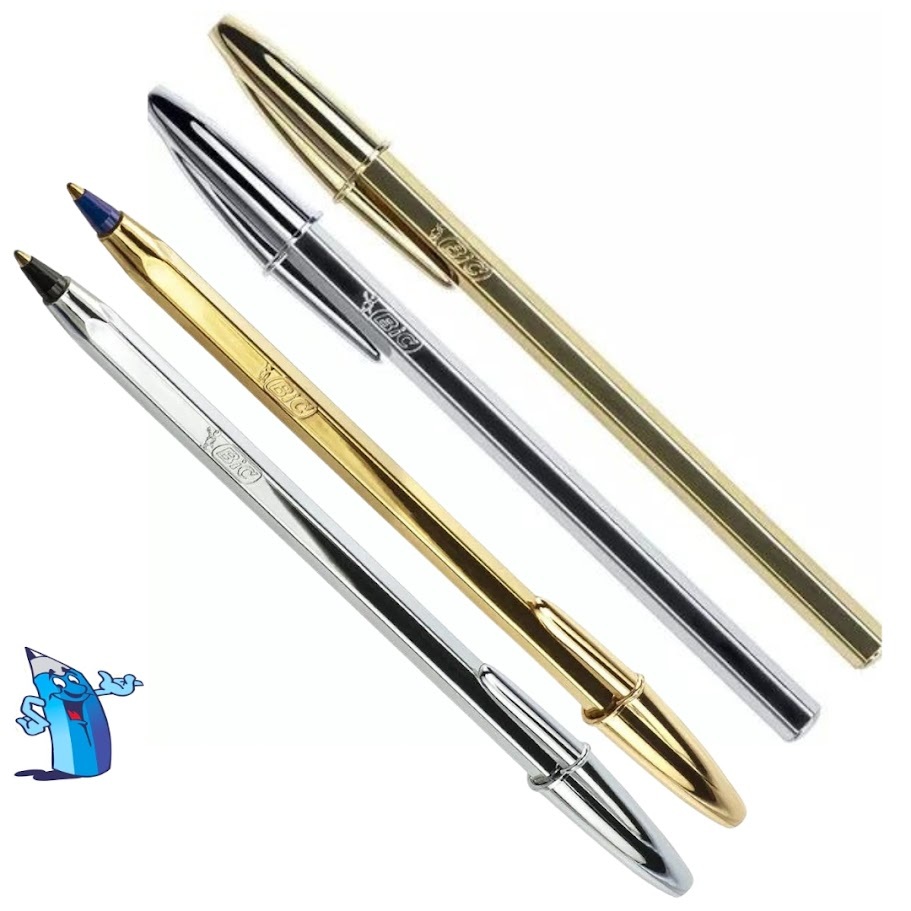 KIT CANETA BIC CELEBRATION DOURADA E PRATA PONTA MEDIA ESCRITA AZUL E ...