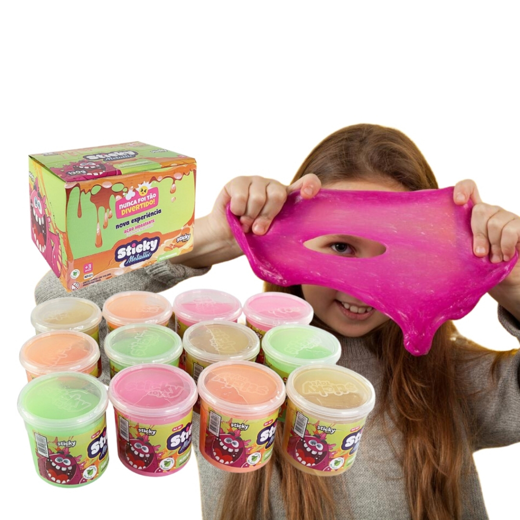 Kit 12 Potes Amoeba Slime Geleca Meleca Colorida Com Glitter Brinquedos ...