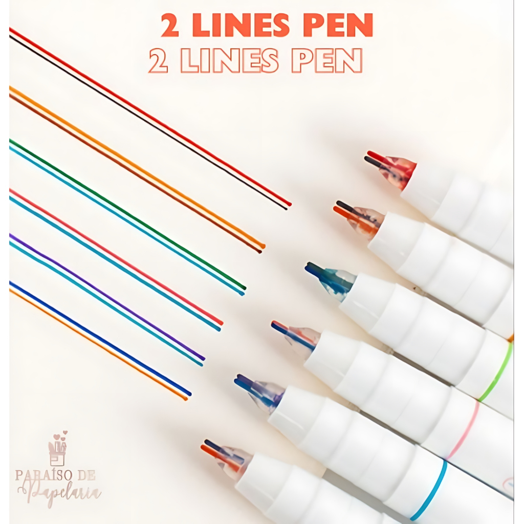 Canetinha Ponta Dupla Colorida Kit com 6 Escrita Papelaria Fofa ...