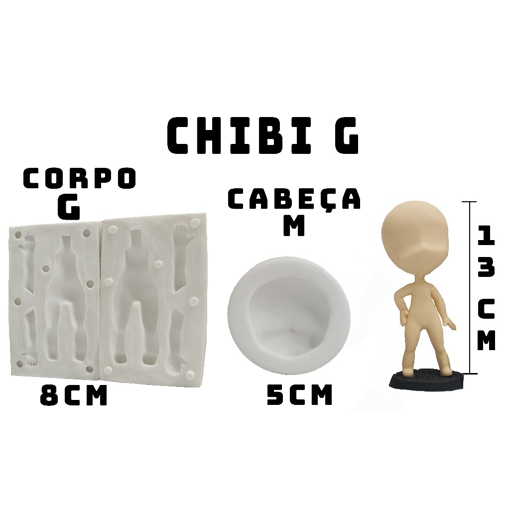 Molde de Silicone Para Biscuit Modelo Chibi corpo, cabeça ou kits ...
