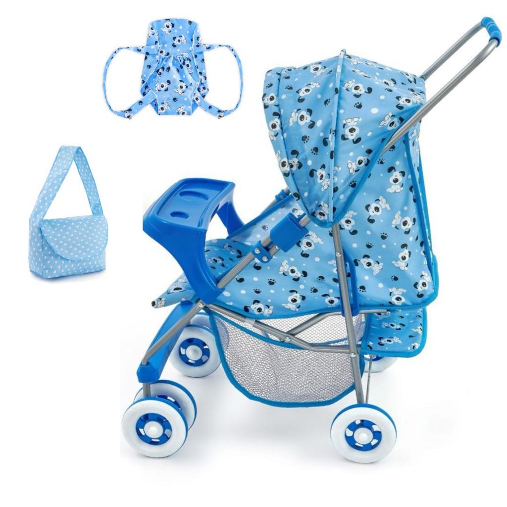 Carrinho De Boneca Milano Reborn Alive Azul Oliveira Ninar com Canguru ...