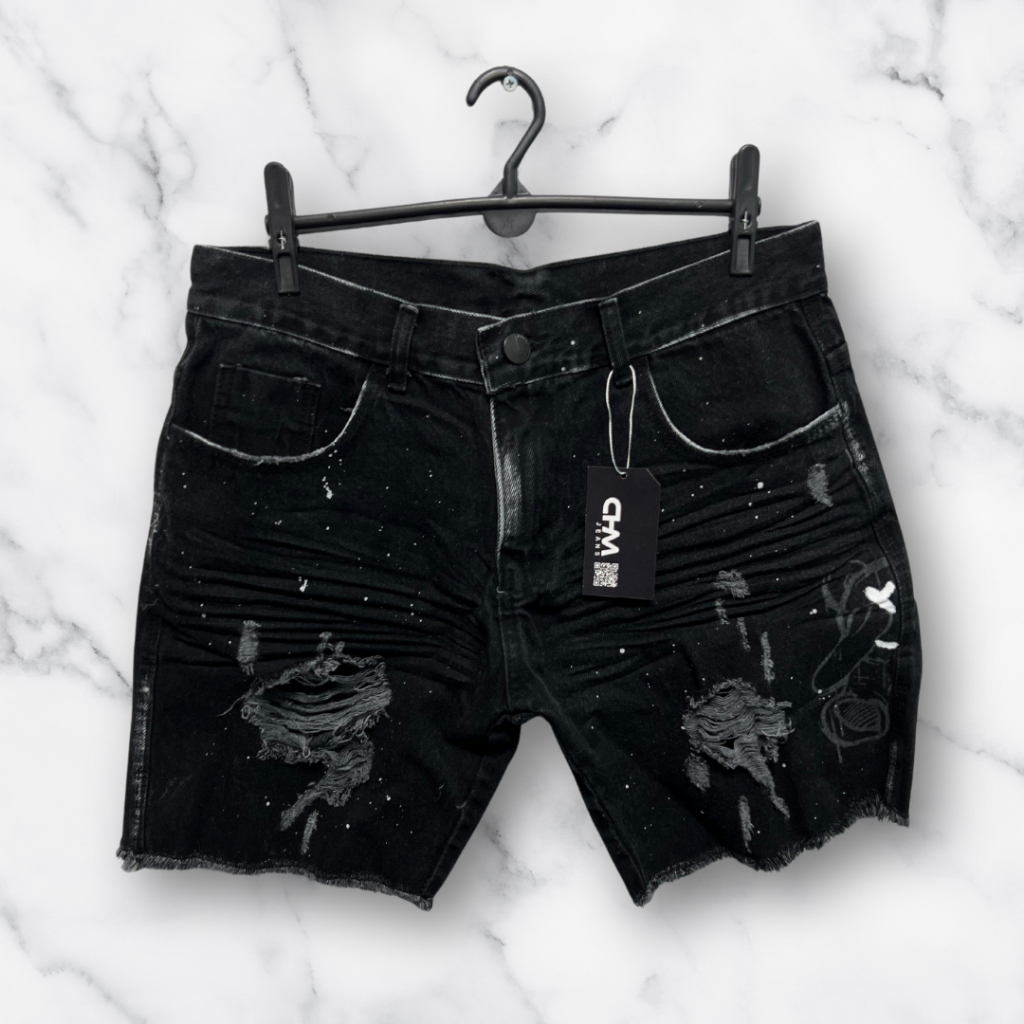 Shorts Jeans Masculino Preto UrsoFend Slim Fit Original Desenhado a ...