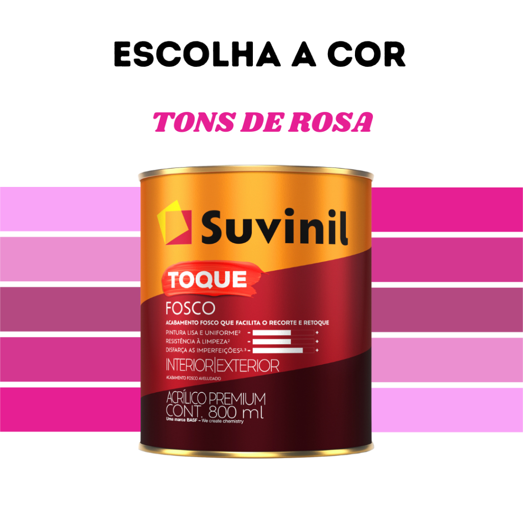 Tinta Acrílica Fosco 800ml Tons De Rosa Parede Toque Fosco Suvinil ...