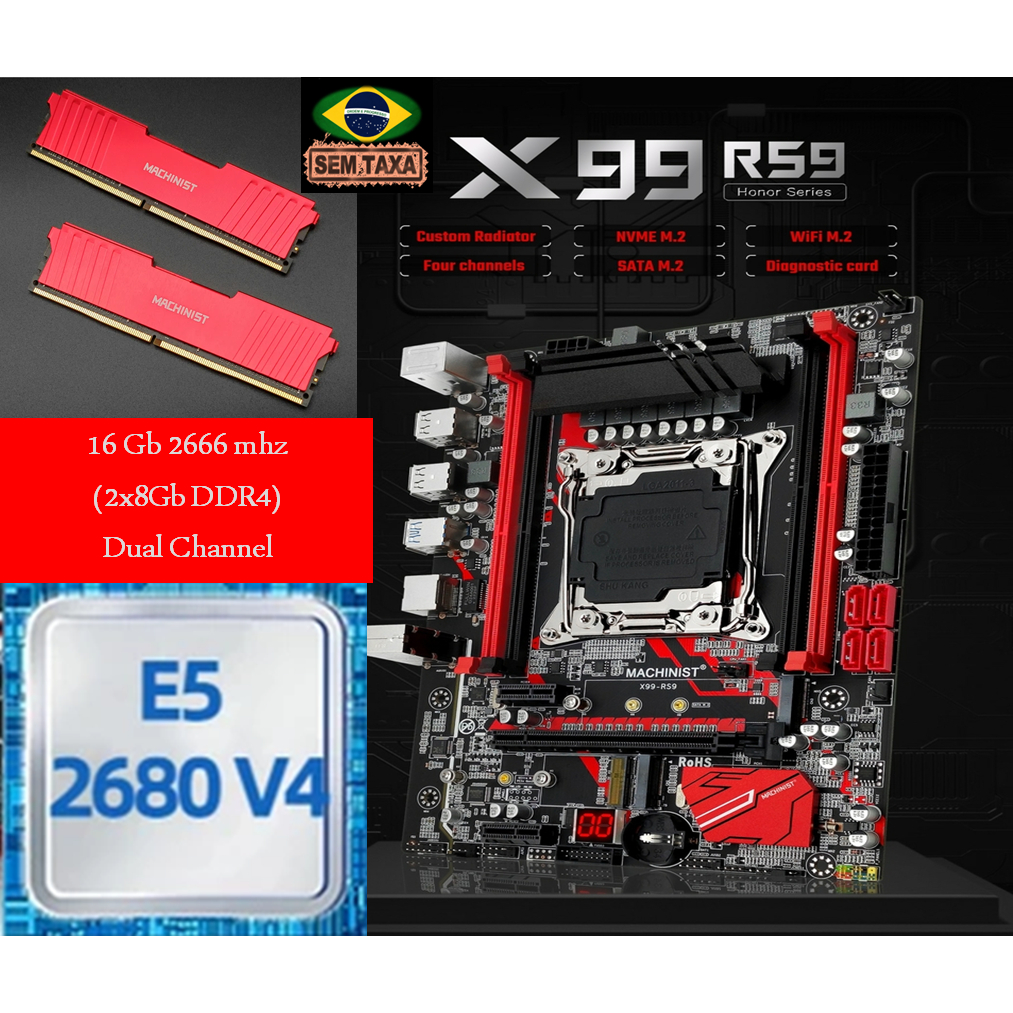 Kit XEON E5 2680 V4 Intel, Placa-mãe MACHINIST X99 RS9 com 16 Gb 2666 ...