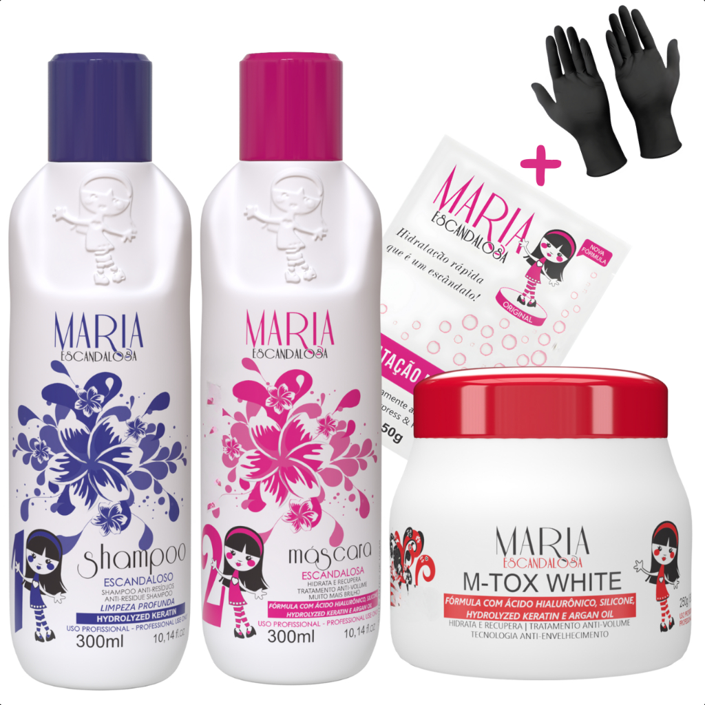 Kit Progressiva Shampoo e Máscara 300ml + Btox White 250g Maria ...