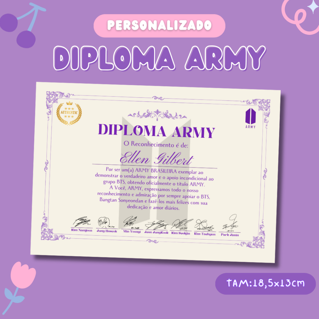 BTS DIPLOMA ARMY PERSONALIZADO | Shopee Brasil