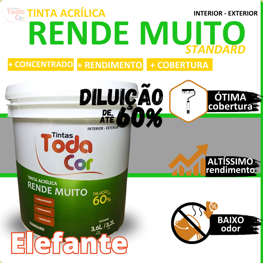 Tinta Acrílica De Alto Rendimento Com Mais Diluição 3,6l Cor Elefante ...