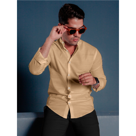 Camisa Social Masculina Manga Longa De Linho Slim Fit Gola Padre - Look ...