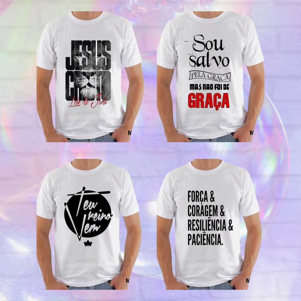 kit com 4 camisetas com estampas bíblicas variadas | Shopee Brasil