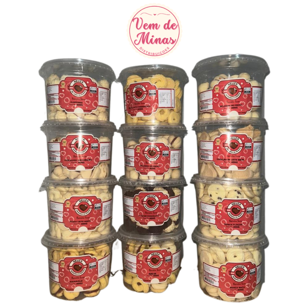 12 POTES DE BISCOITOS AMANTEIGADOS MINEIRO REVENDA 400gr | Shopee Brasil