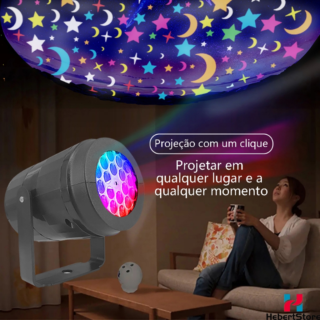 Projetor De Estrelas Led 360 Auto-Rotativa No Teto Com Movimento Para ...