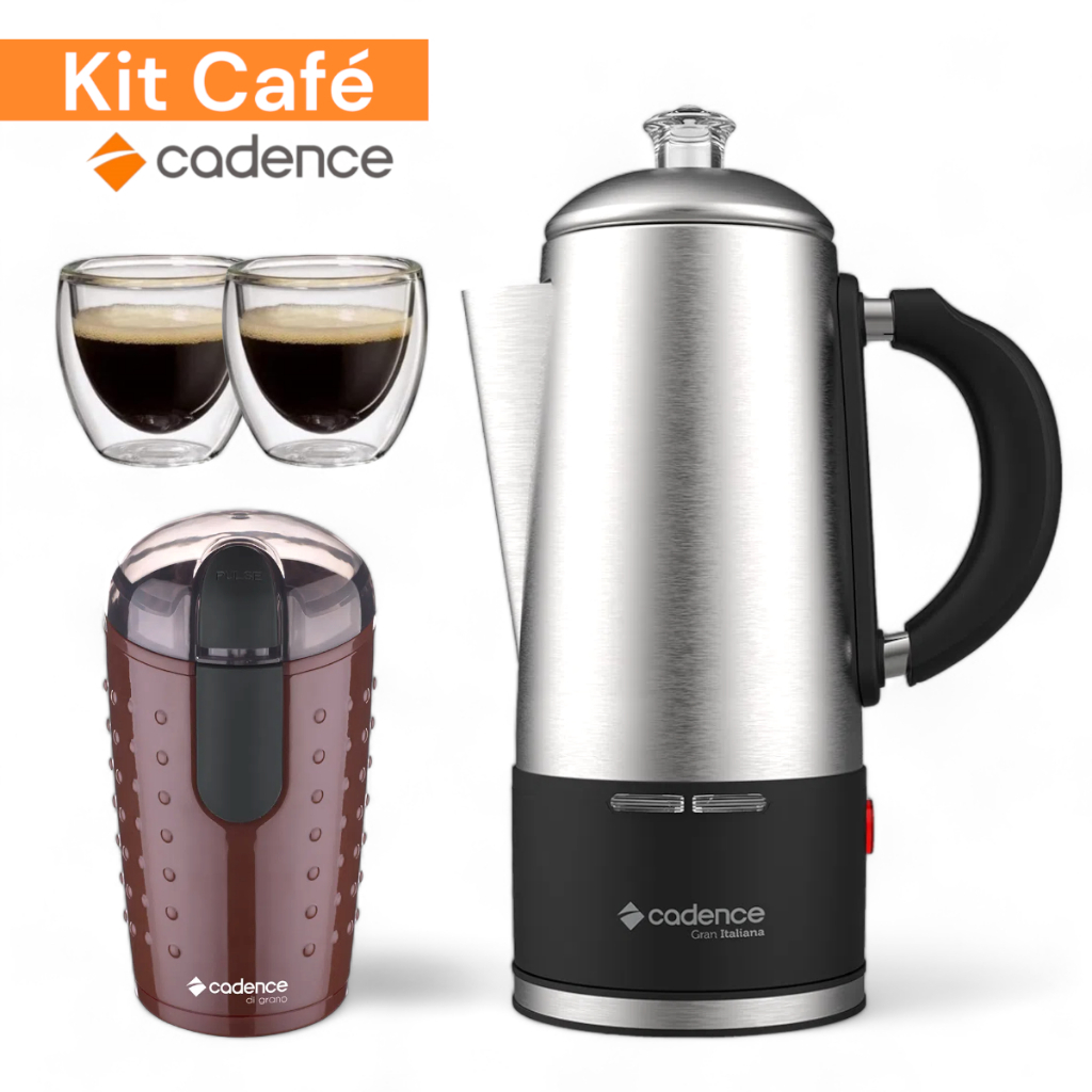Kit Cafeteira Cadence Caf120 Moedor de Grãos Cadence MDR302 e 2 Copos ...