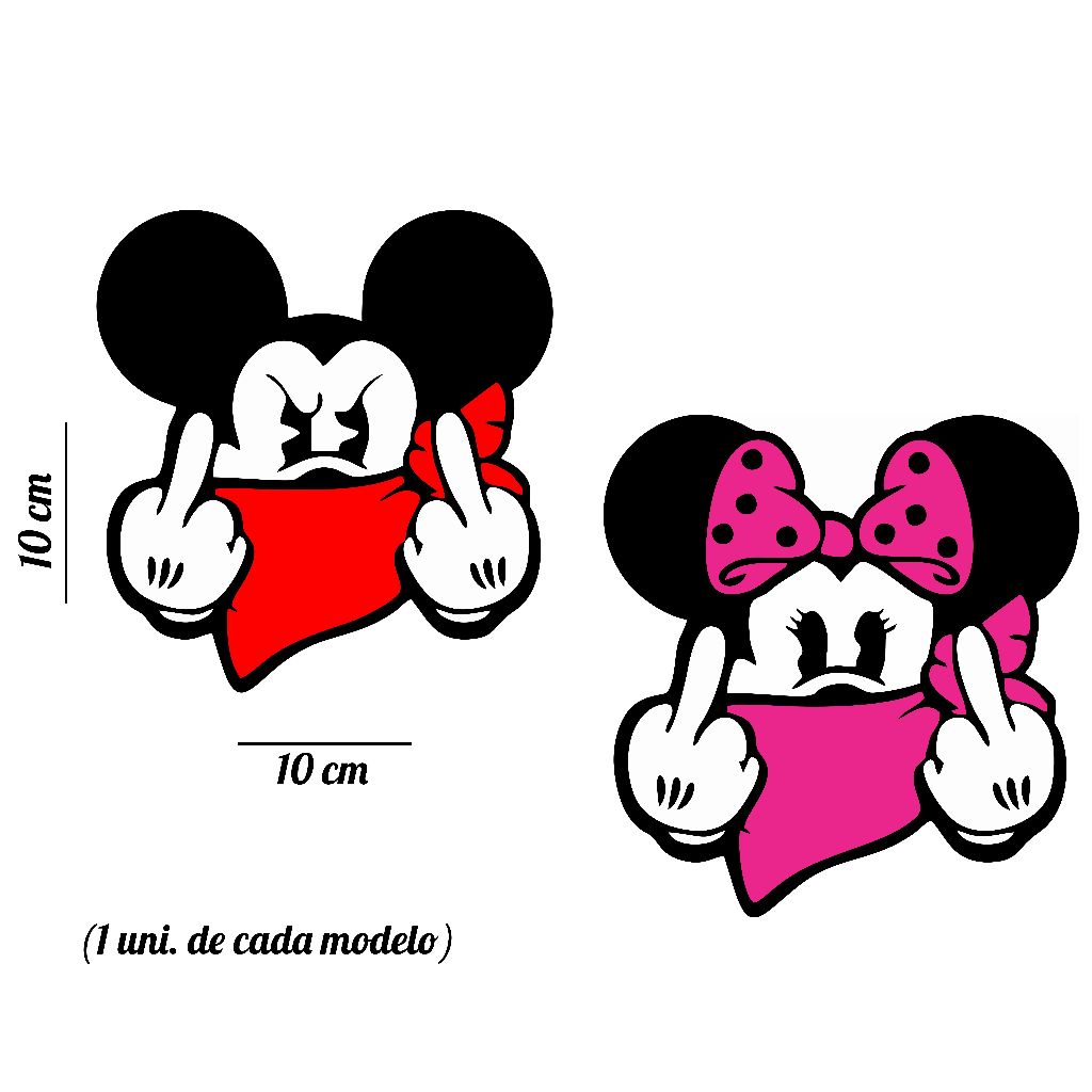 Adesivo Mickey ou Minnie Gangster dedo do meio carro moto 10cm | Shopee Brasil