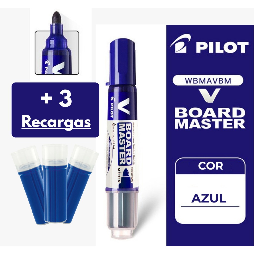 KIT PINCEL CANETÃO PILOT BOARD MASTER + 3 RECARGAS REFIL | Shopee Brasil