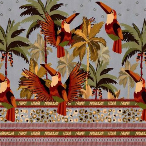 Tecido farm rolo 75 metros estampa digital coqueiros tucanos moda ...