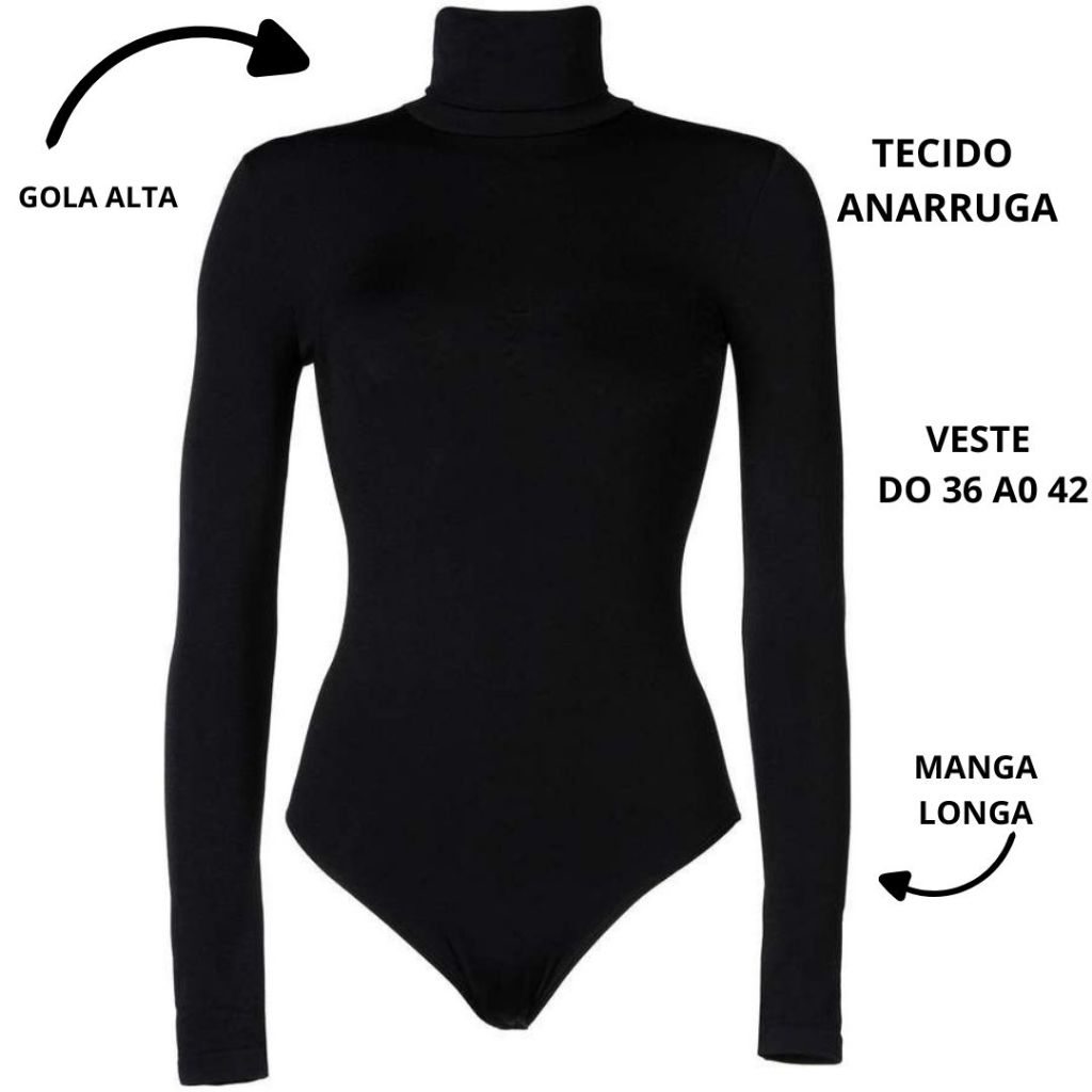 Body Feminino Manga Longa Gola Alta Tecido Anarruga | Shopee Brasil