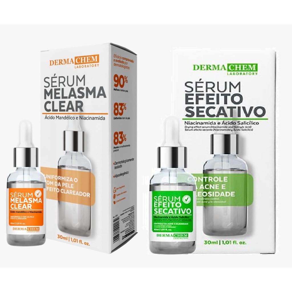 Sérum Facial Efeito Secativo e Clareador Dermachem - Controle Oleosidade - 30ml Cada | Shopee Brasil
