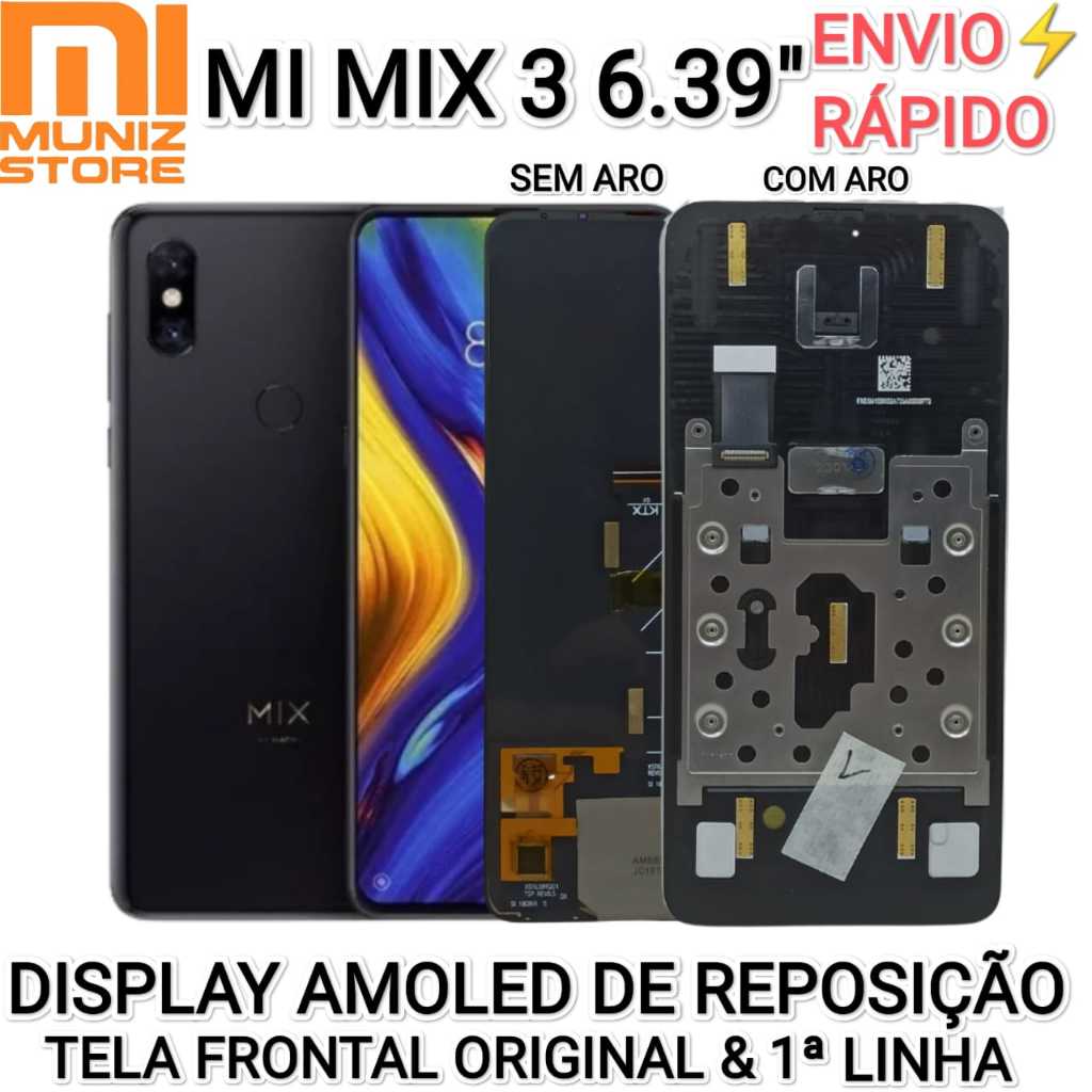 Display Mi Mix 3 6.39" Amoled com Moldura ou Sem Aro Primeira Linha/Original Módulo Tela Frontal ...