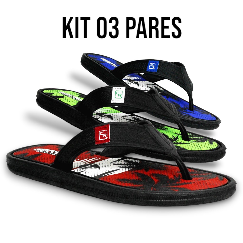 Kit 3 Pares de Chinelo de Dedo Masculino Confortável Original ...