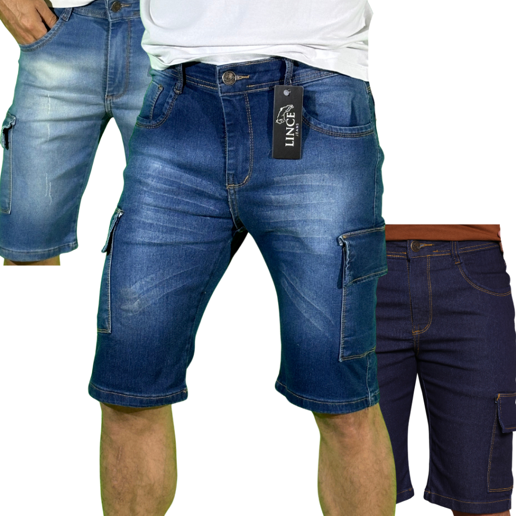 Bermuda Cargo Masculina Jeans 6 Bolsos Varias Cores Lançamento Com
