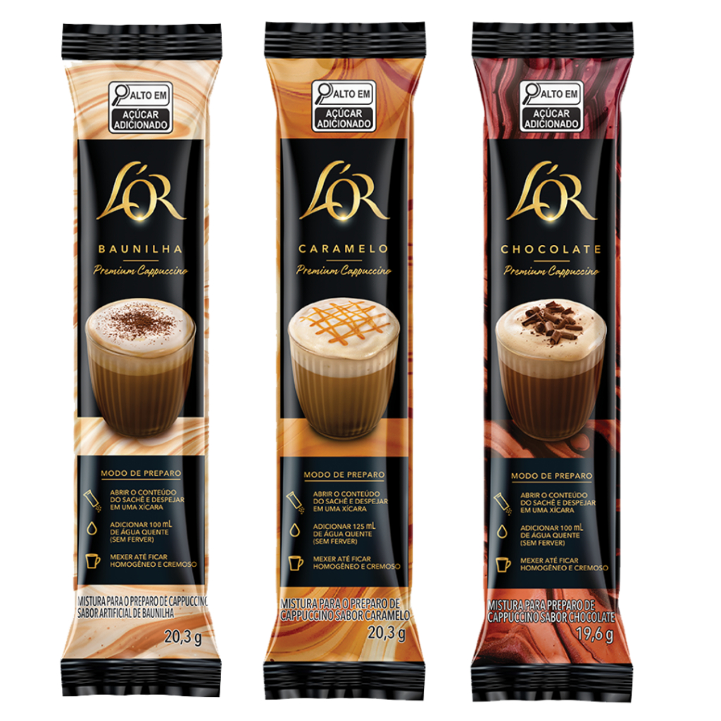 Mistura para preparo de Cappuccino em sachê Lor - Baunilha, Caramelo e ...