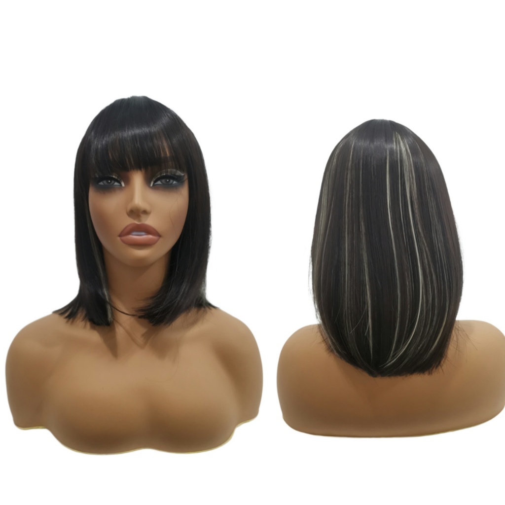 Peruca Bob Curta Com Franja 30cm 180g Fibra Orgânica Premium Top Hair ...