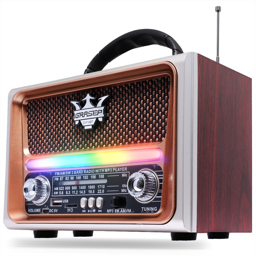 Radio Retro Bluetooth Portátil Com Alça Led RGB Entrada USB Pen Drive ...