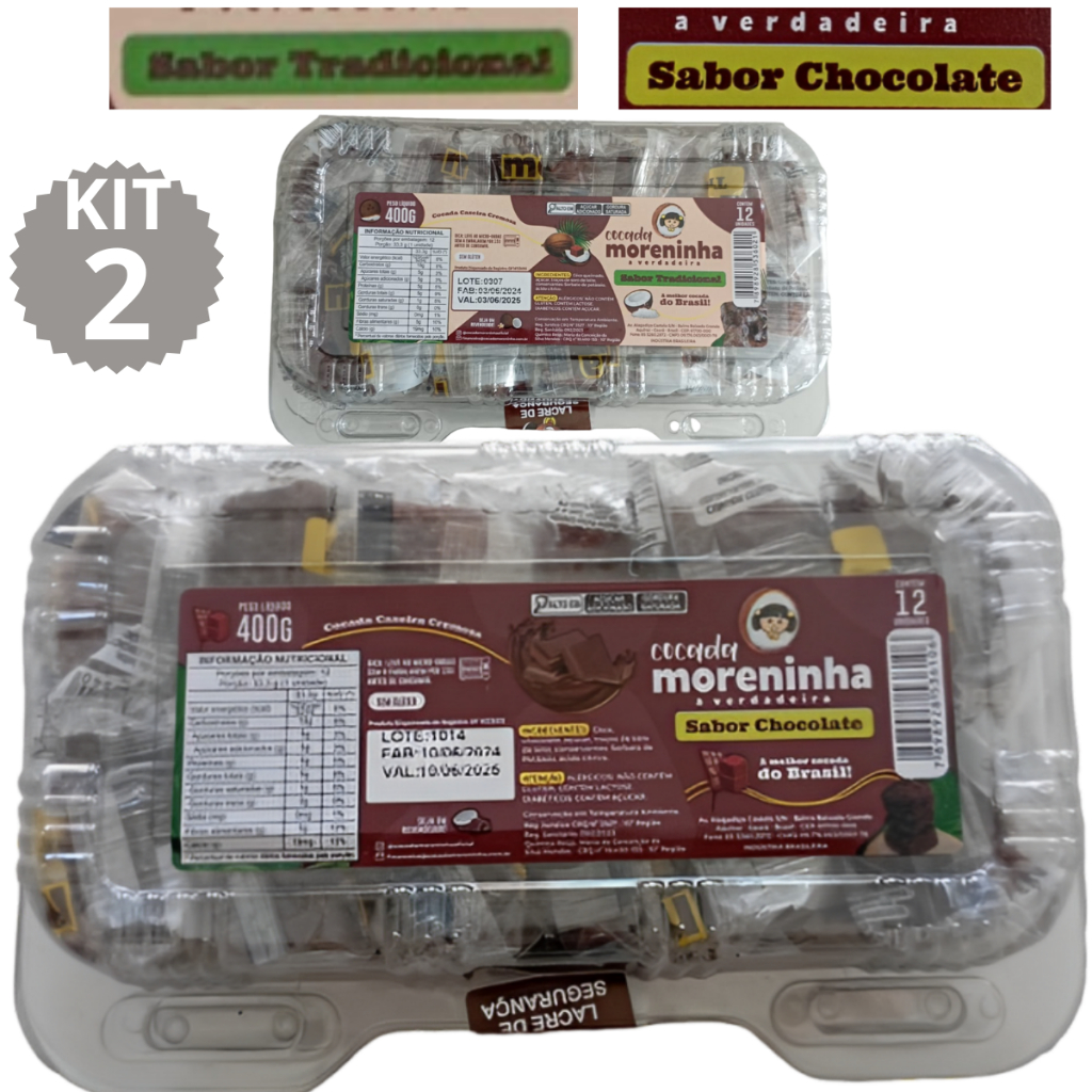 Cocada Sabor Chocolate e Tradicional 400g 12 Unidade Por Caixa Cremosa ...