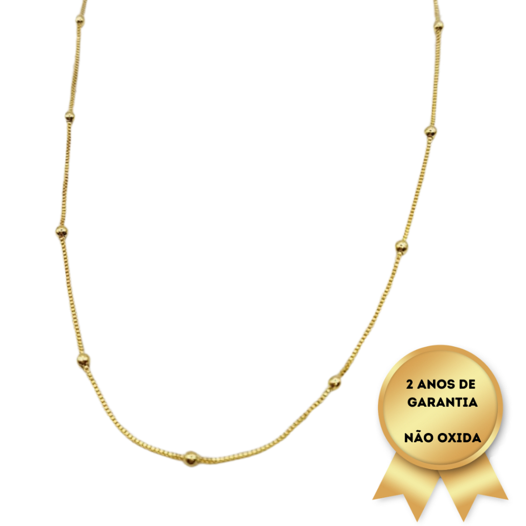 Colar bolinhas, banhado a ouro 18K, com 2 anos de garantia. Cód. CO403 ...