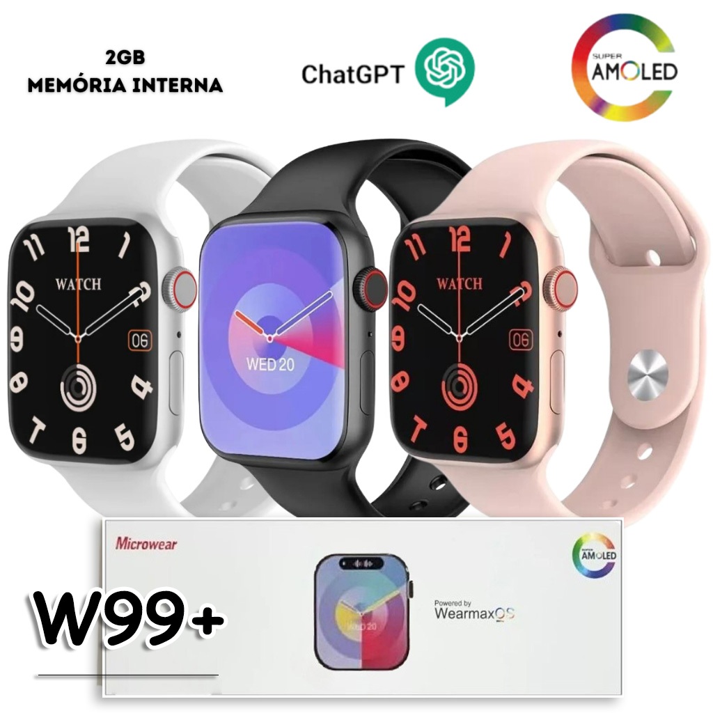 Relógio Inteligente Smartwatch W99+ Plus Original Series 10 Amoled Chatgpt Nfc Gps Ilha dinamica ...