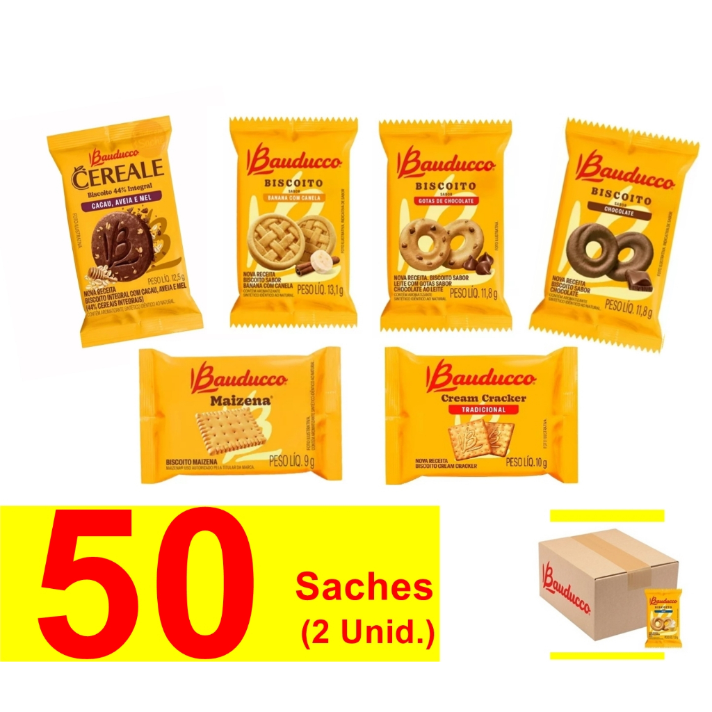 50 Saches (2un) Biscoitos Sortidos Amanteigados Bauducco 11,5g | Shopee ...