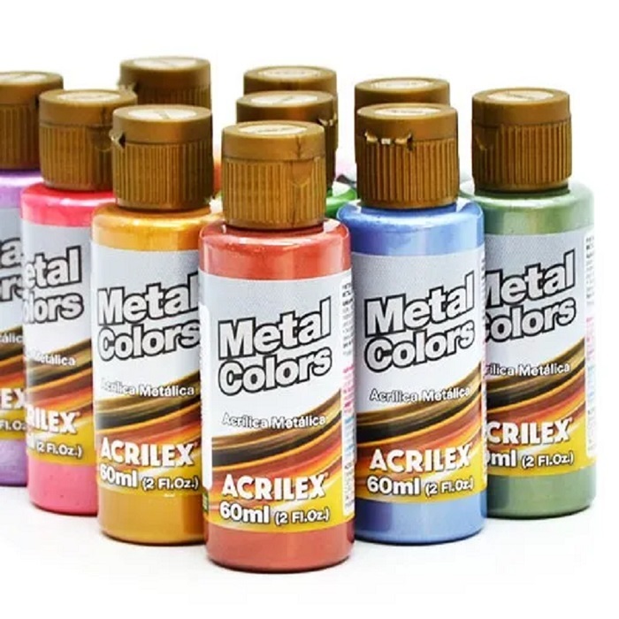 Tinta Metal Colors Acrilex Acrílica Metálica 60ml Artesanato - Cores ...