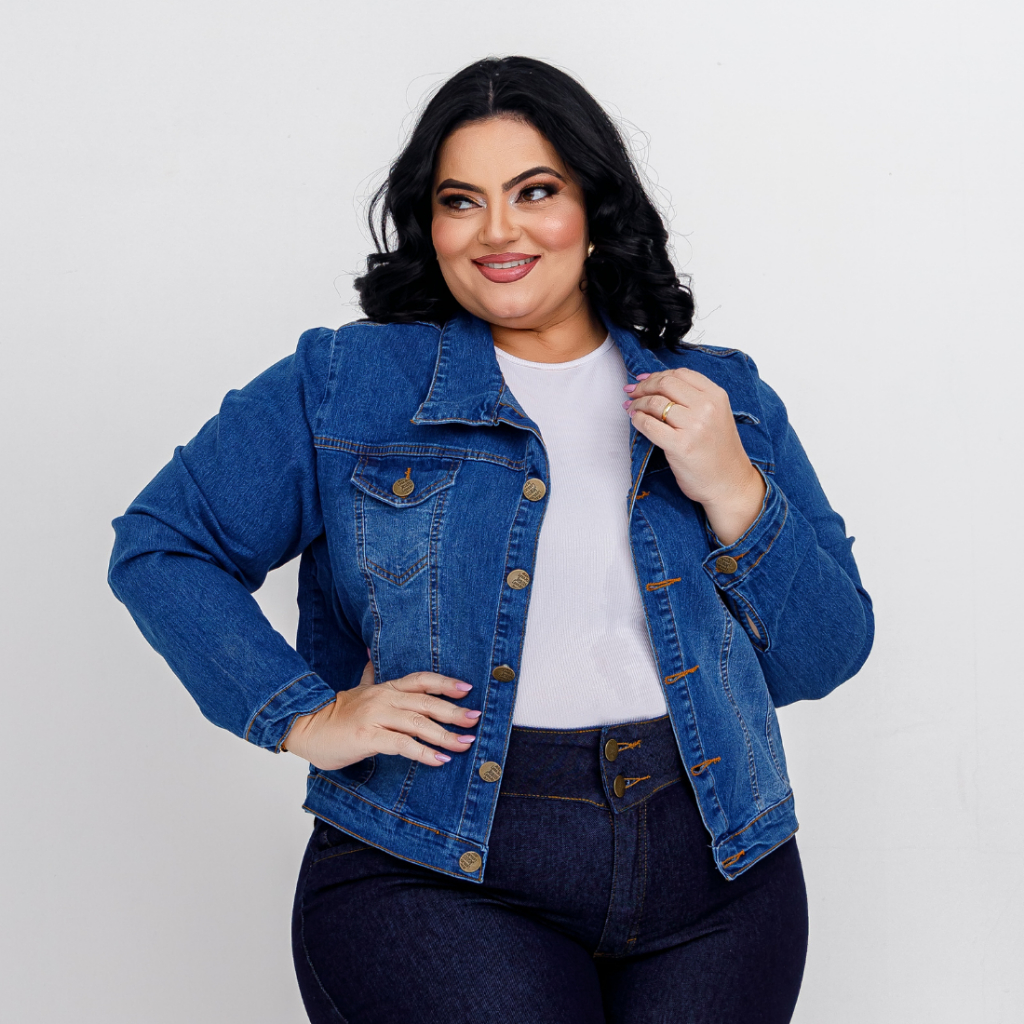 Jaqueta Jeans Plus Size Feminina com Lycra | Shopee Brasil