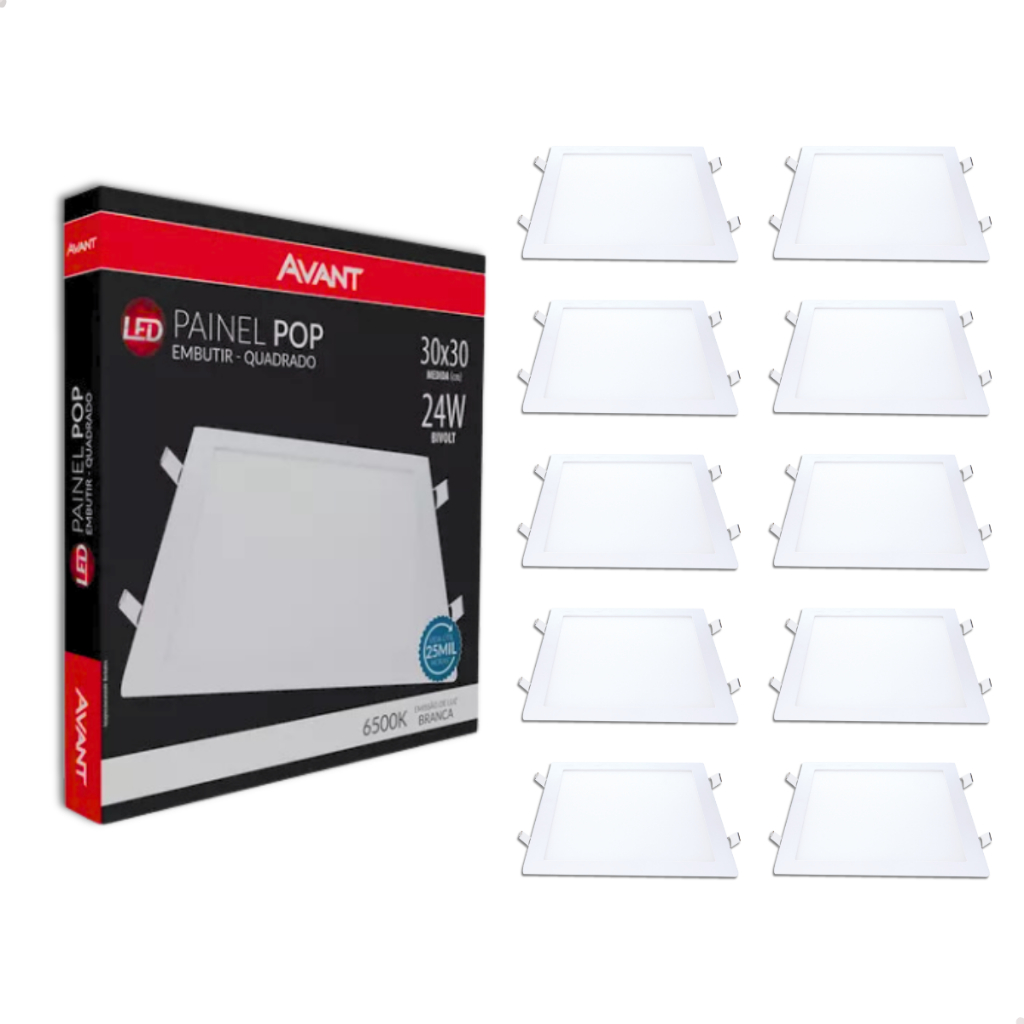 Kit 10 Painel Plafon 24w Embutir Luminária Led Branco Frio 6500K Neutro ...