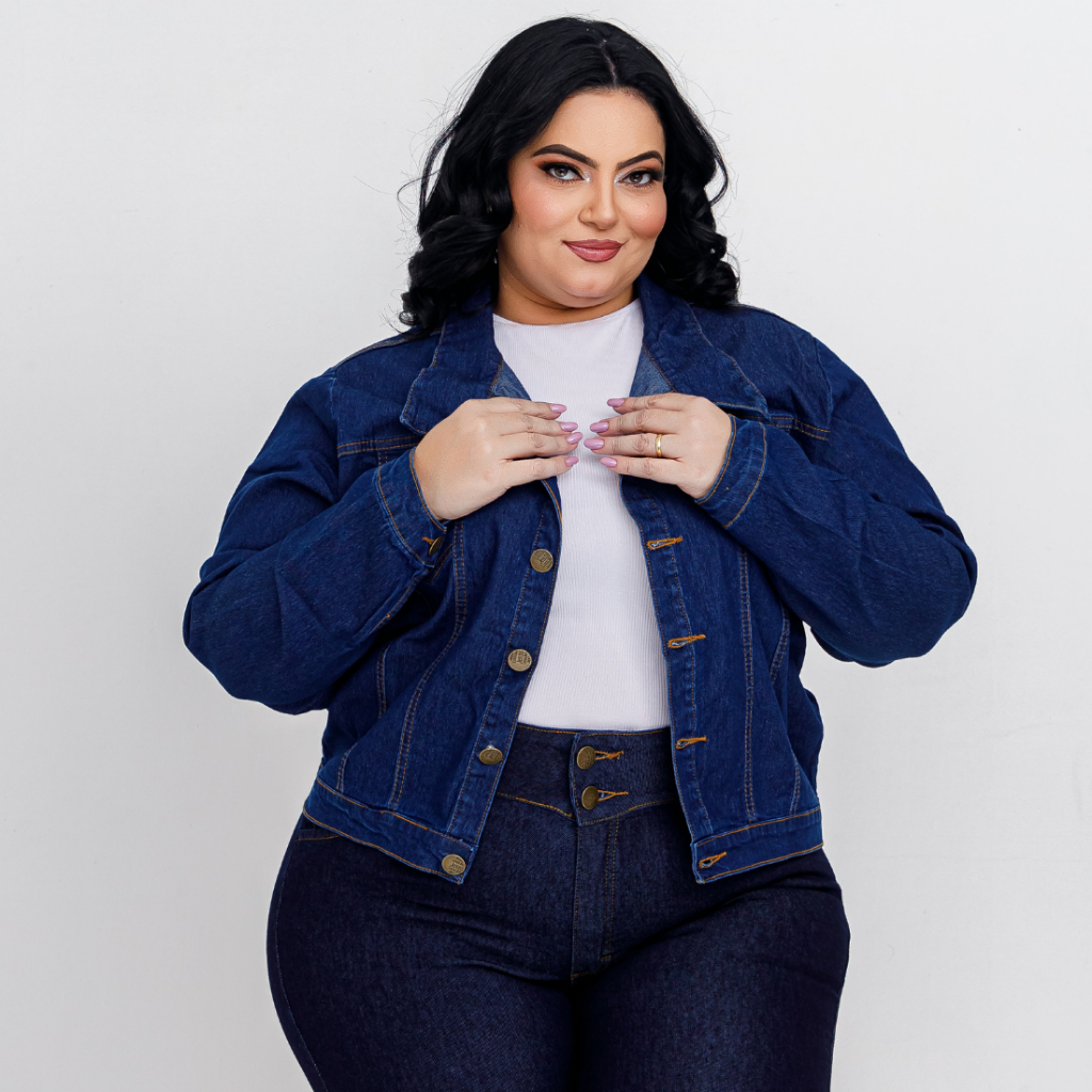 Jaqueta Jeans Plus Size Feminina com Lycra | Shopee Brasil