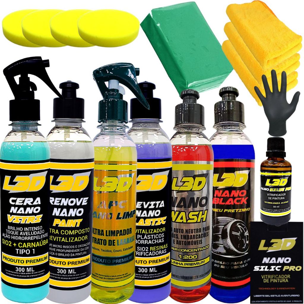 Kit Limpeza Automotiva/Lavagem/Cristalização/ L3D Brilho e Proteção ...