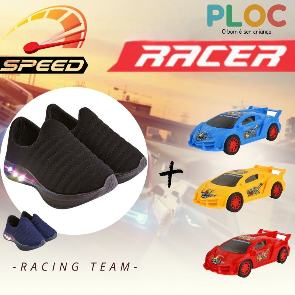 Kit Ploc Racer: Tênis LED Passeio Escola LED26 + Carrinho RACER Ploc ...