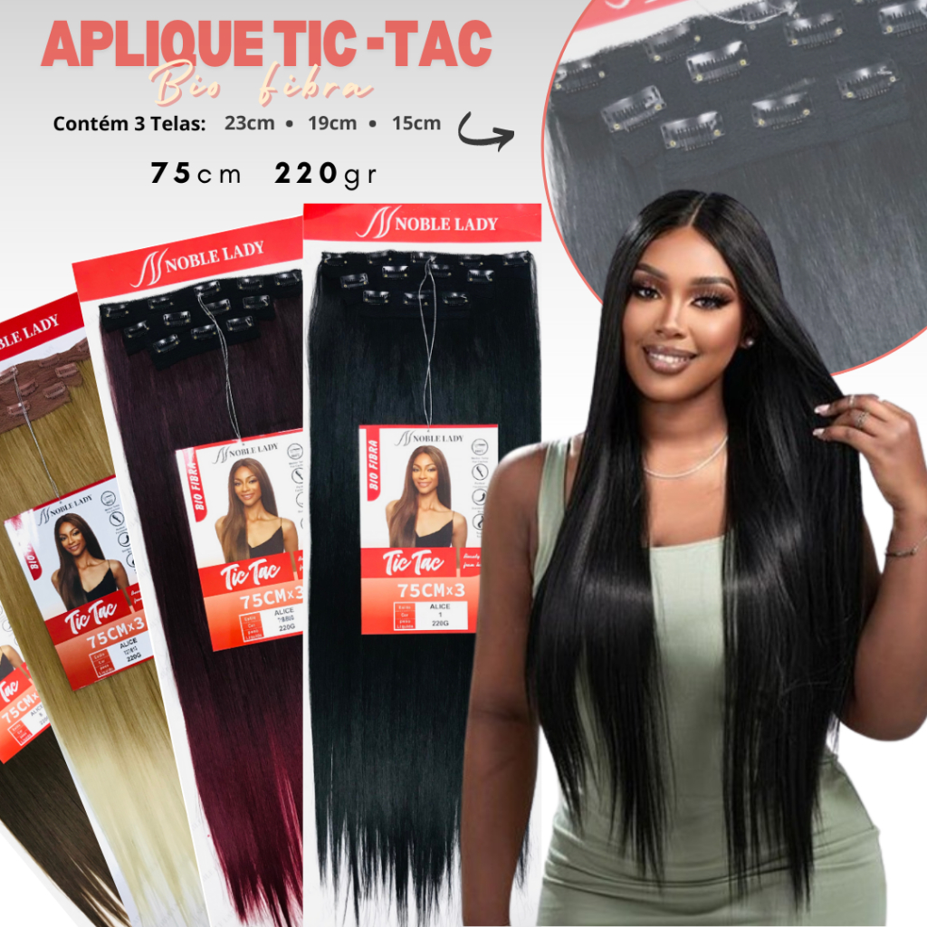 Aplique Tic Tac Liso Natural 75cm Bio Fibra | Shopee Brasil