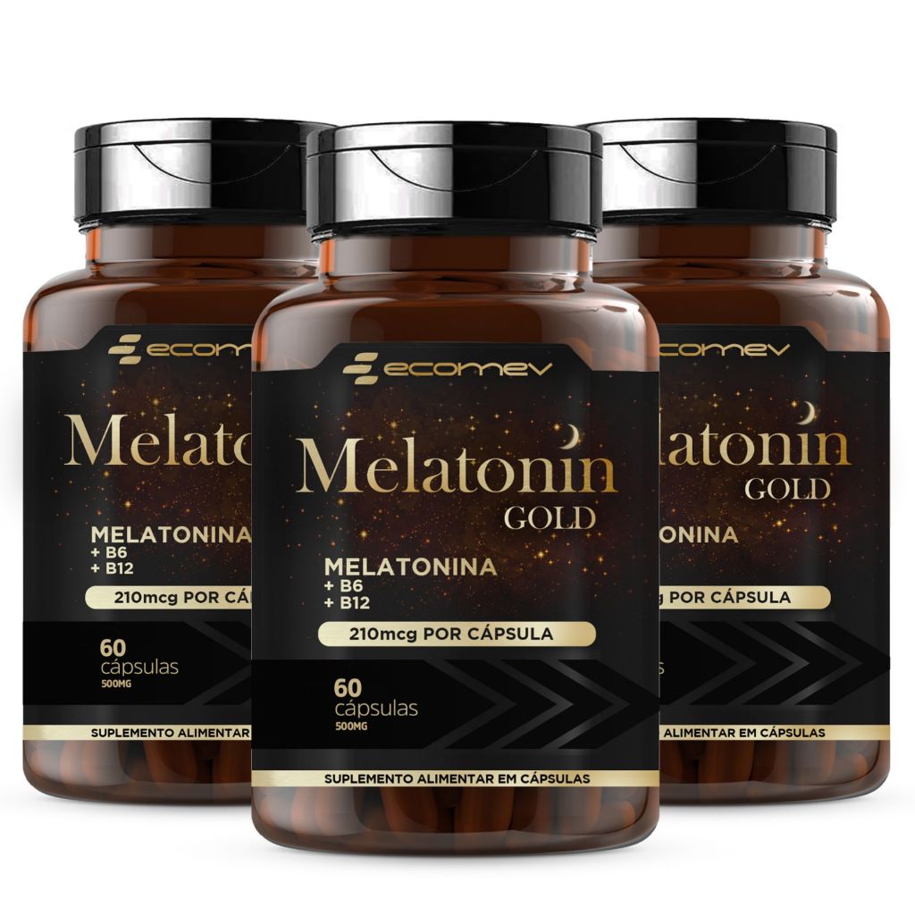 3Un Melatonina Gold + Vit B6 B12 - 210mcg Dose máxima 180Cáps Ecomev ...