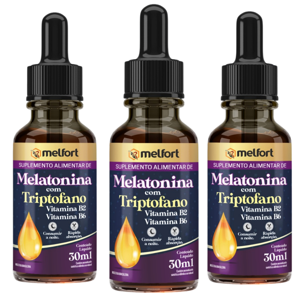 3x Melatonina com Triptofano em Gotas 30ml - Melfort | Shopee Brasil