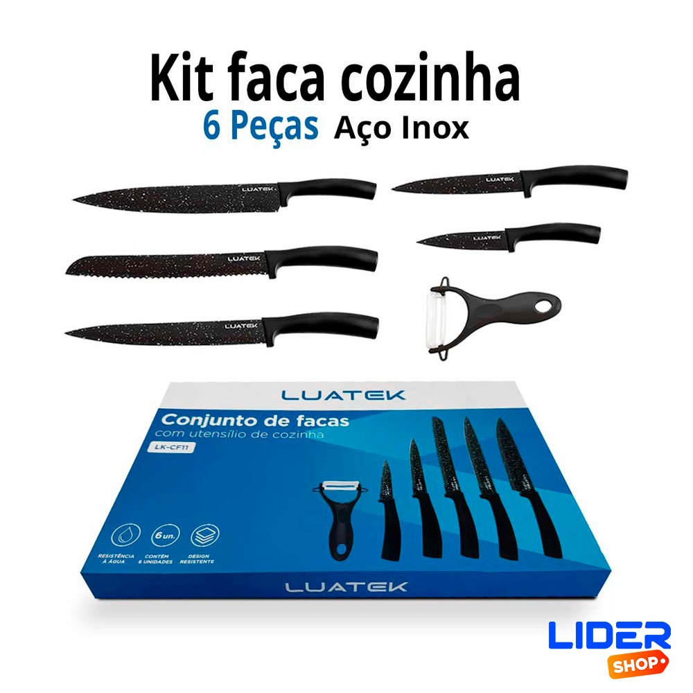 Kit de Facas Churrasco Inox Black Antiaderente Profissional c/6 Peças ...