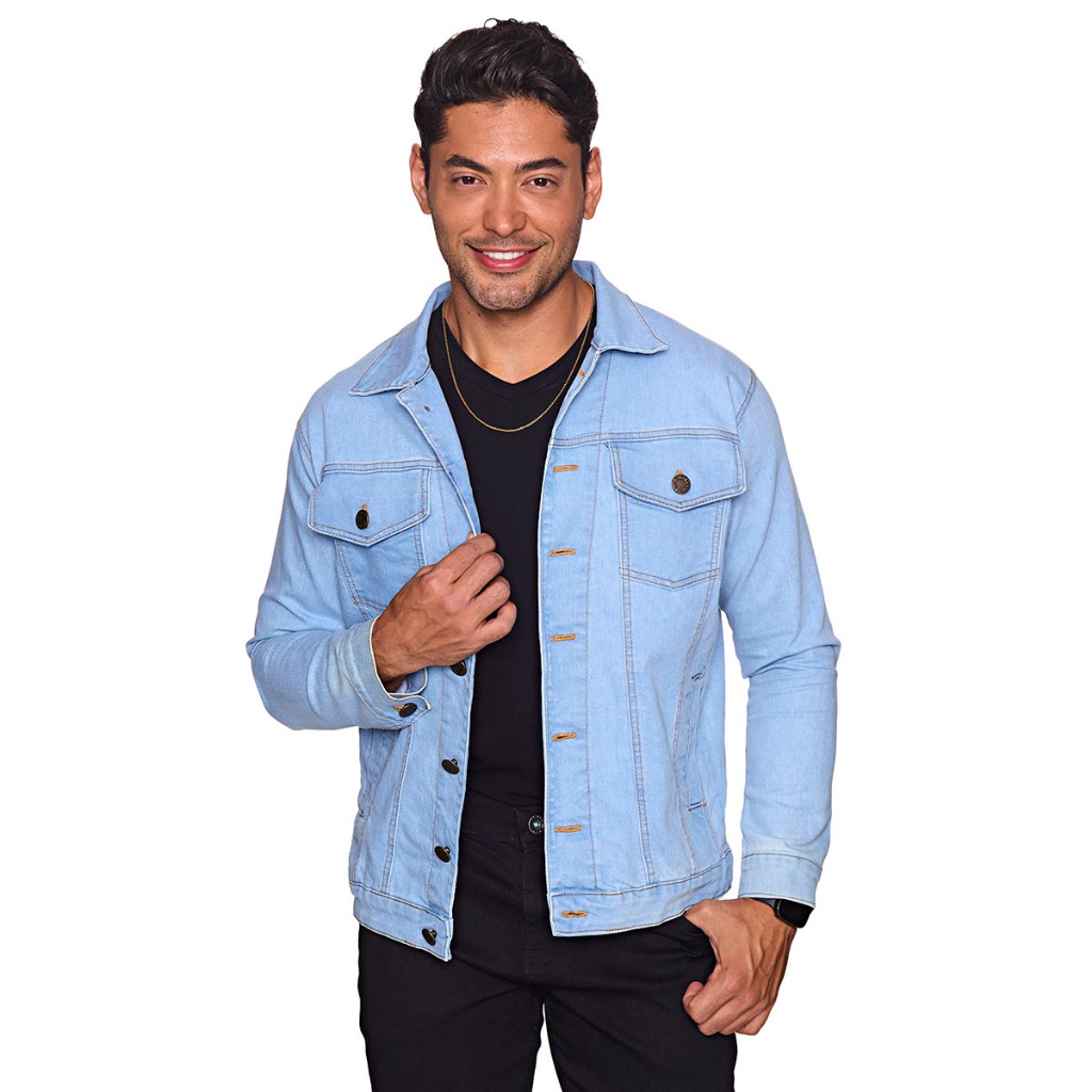 3017 - Jaqueta Jeans Masculina tradicional Azul Claro com botões ...