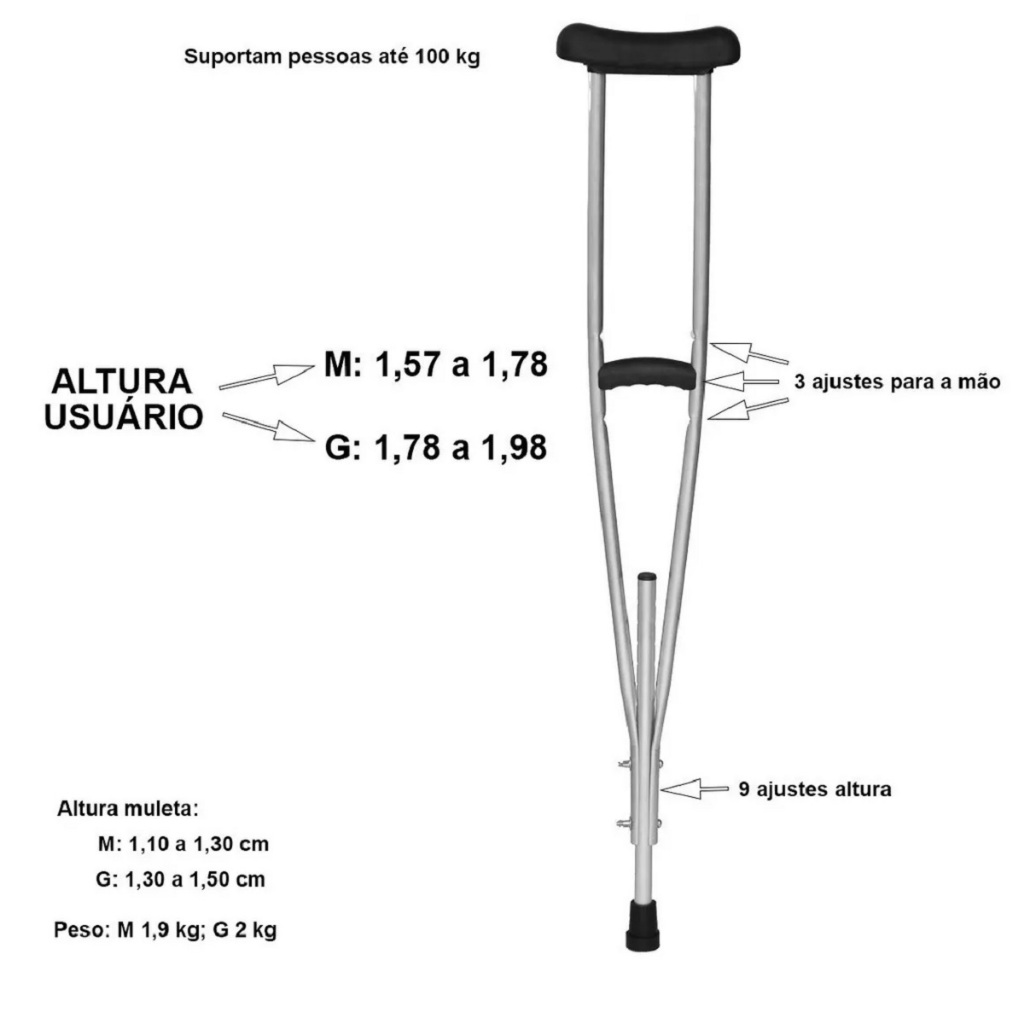Muletas Axilares Alumínio Com Regulagem De Altura - Par | Shopee Brasil